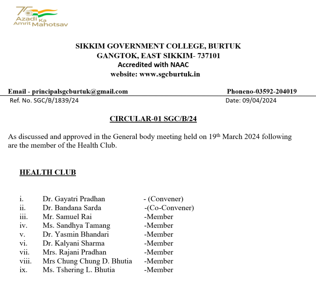 HEALTH FACILITIES – Sikkim Govt College, Burtuk